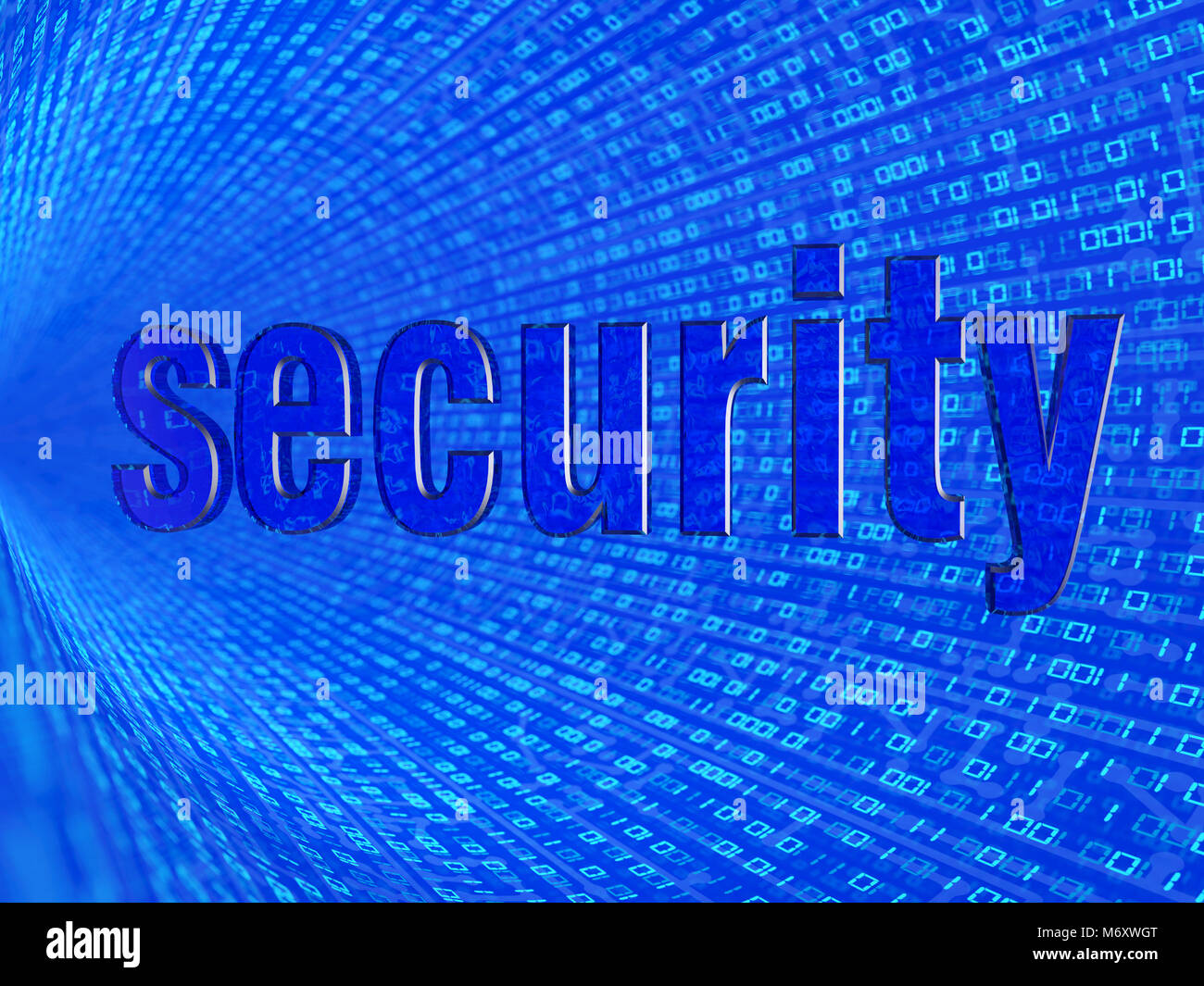 The word "security" in the background numbers one and zero receding ...