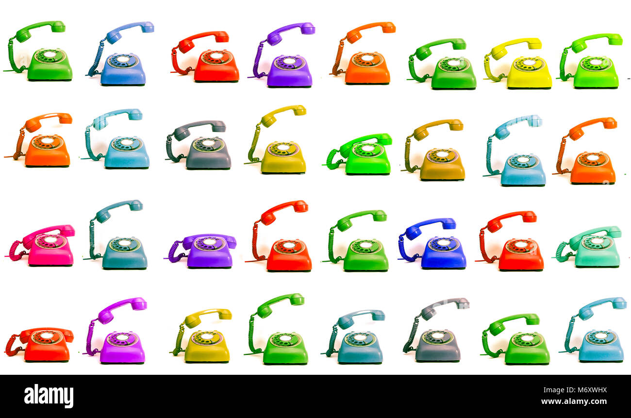 lots of color phones ringing of the hook Stock Photo - Alamy