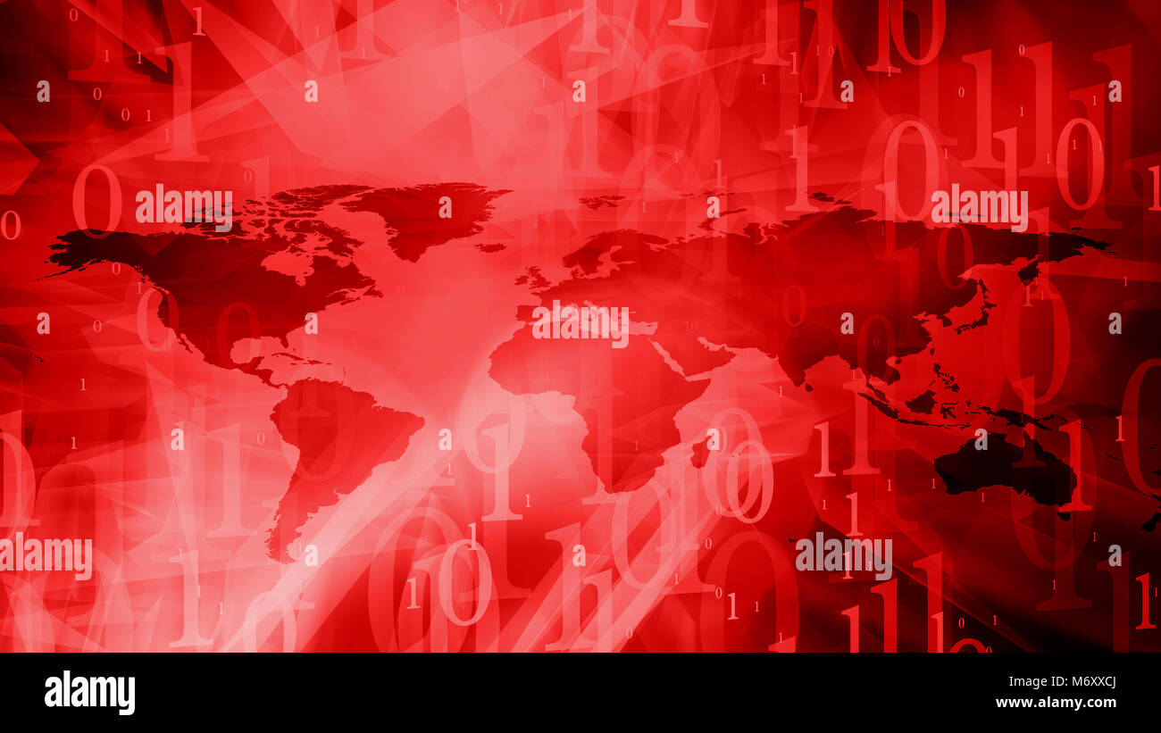Zero one binary code digits, cyber world map Stock Photo - Alamy