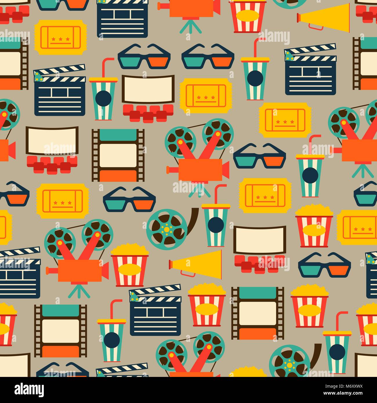 Seamless pattern of movie elements and cinema icons Stock Vector Image ...