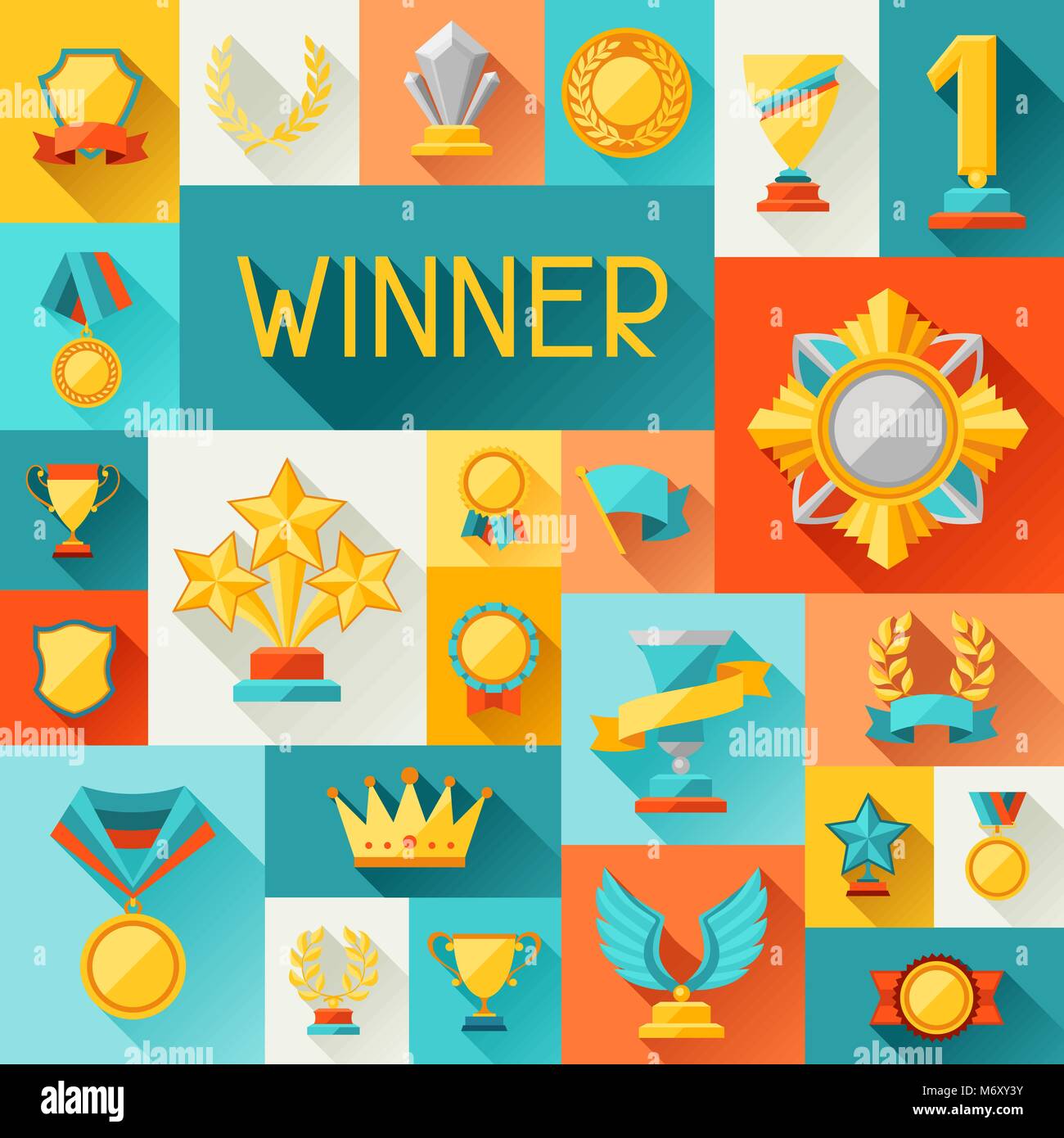 Background with trophy and awards in flat design style Stock Vector ...