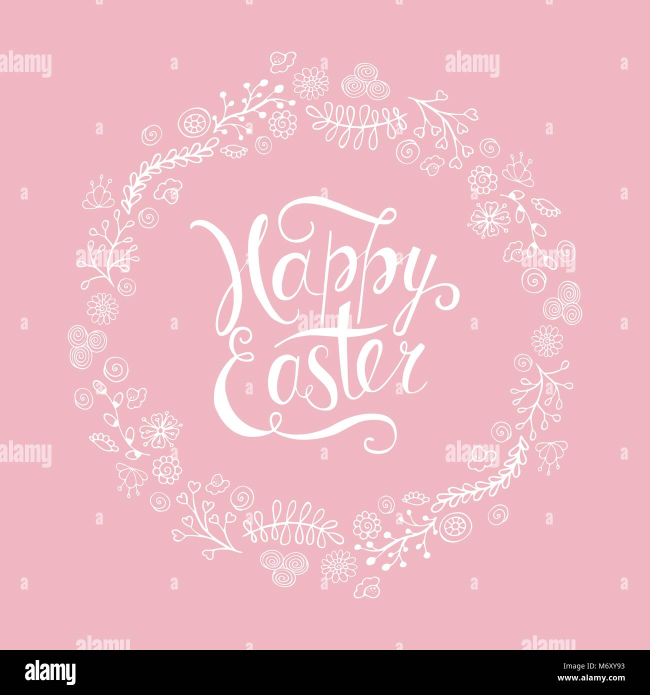 Template vector card with realistic decorated eggss. Handwritten ...