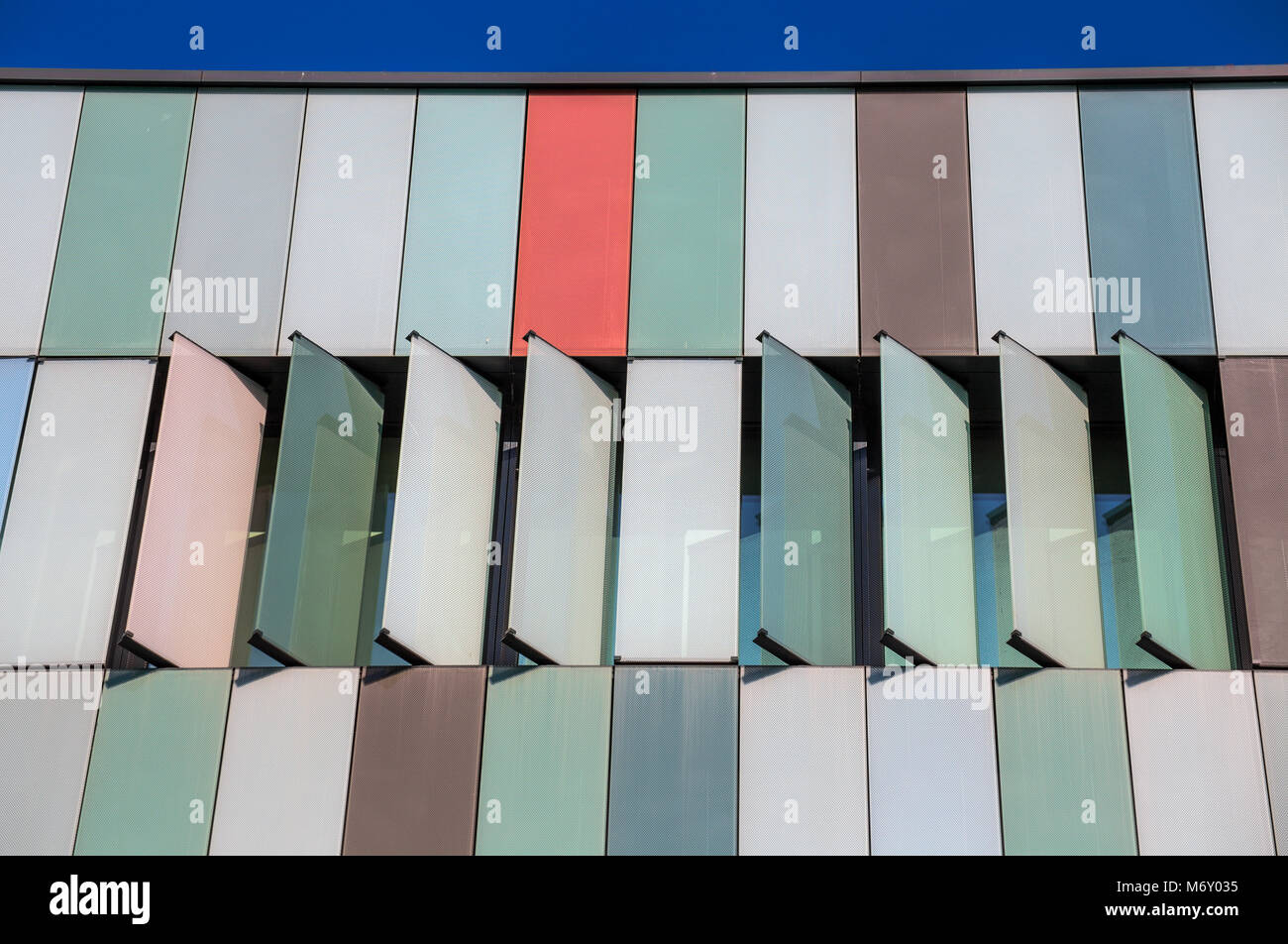 MILAN, ITALY, MARCH 28, 2017 - Exterior colorful of a modern office ...