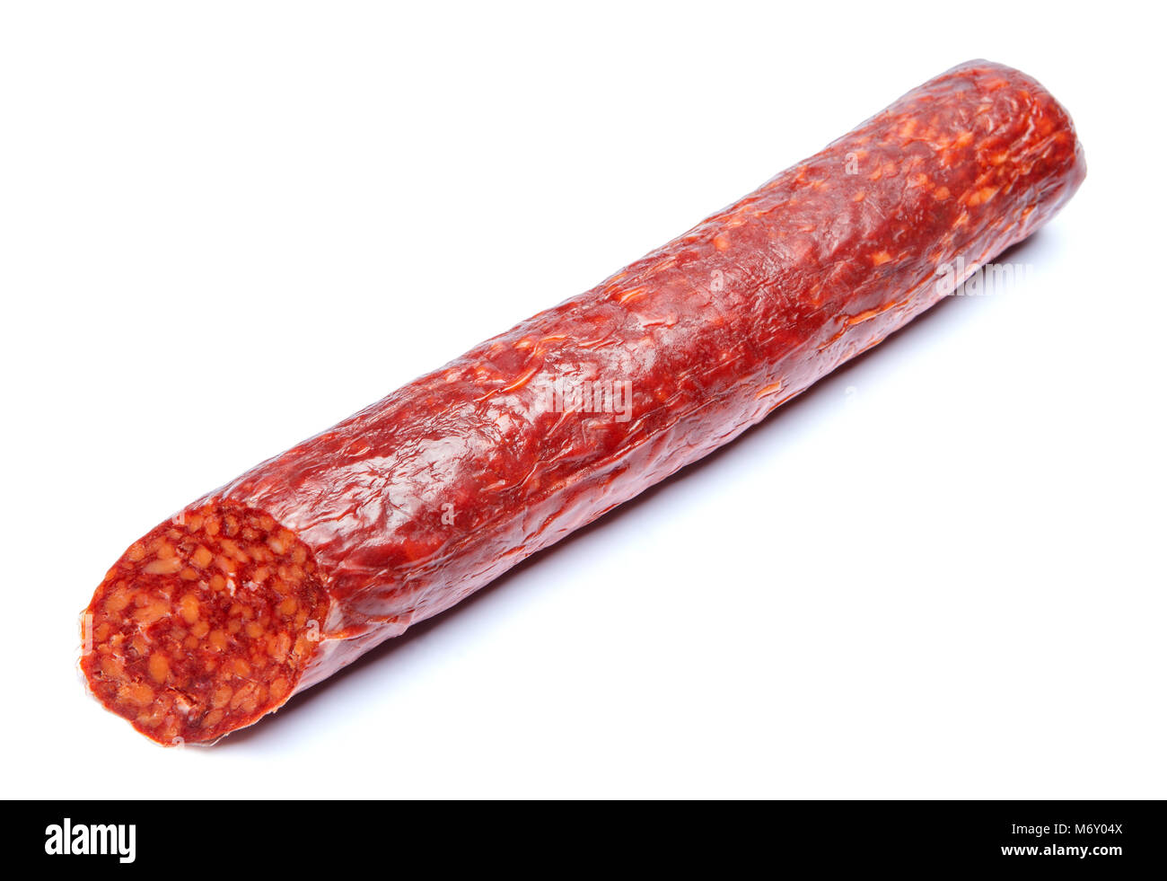Stick cooked smoked sausage isolated on white Stock Photo - Alamy