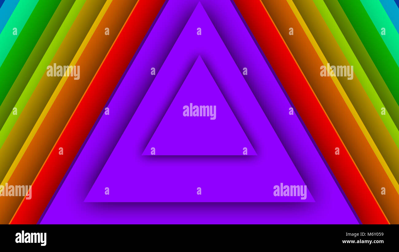 A graphic 3d illustration of colorful rainbow triangles inserted in ...