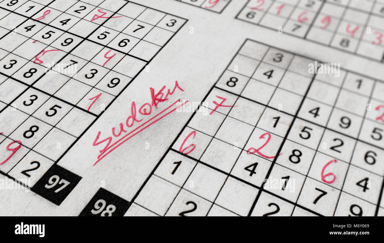 A remarkable 3d illustration of Sudoku mathematical grids with printed numbers, columns, rows ...