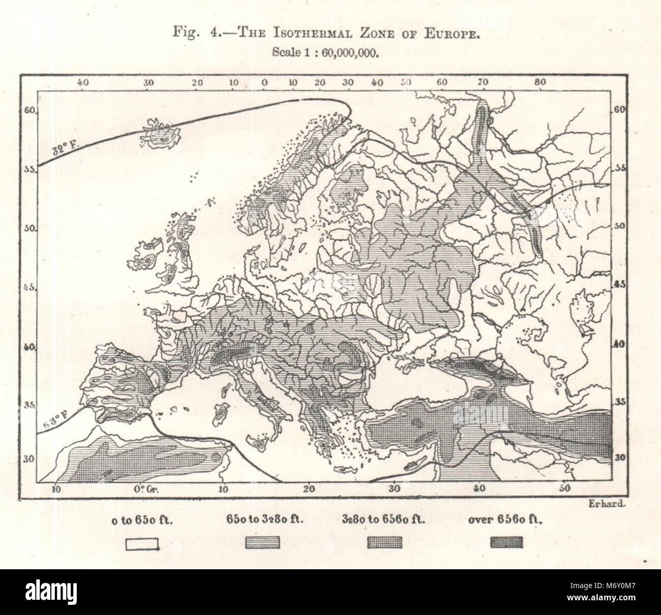 The Isothermal Zone of Europe. Sketch map 1885 old antique plan chart ...