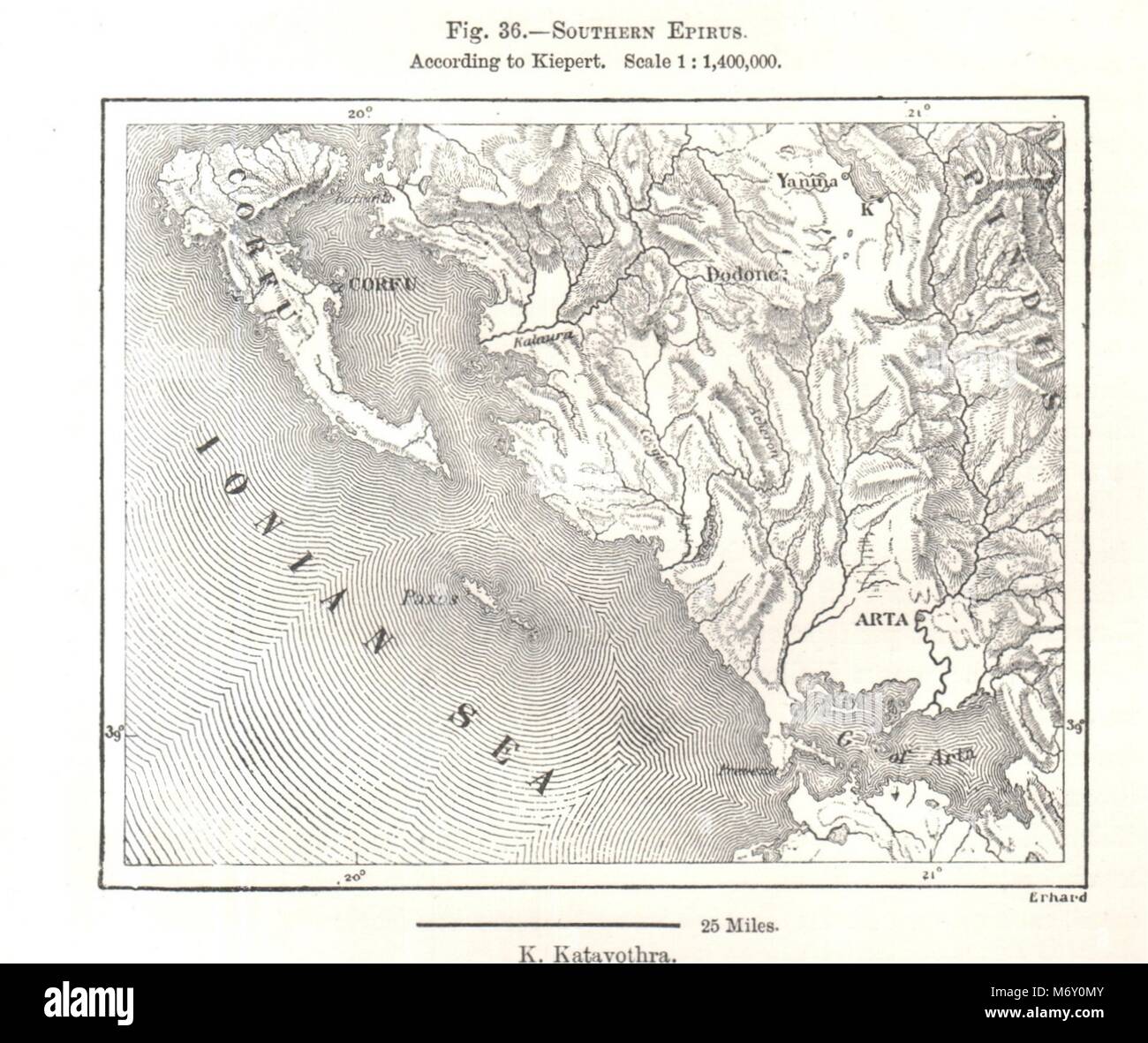 Southern Epirus. Corfu Paxos Arta. Greece. Sketch map 1885 old antique ...