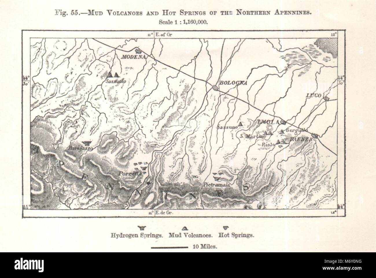 Mud Volcanoes & Hot Springs of the Northern Apennines. Italy. Sketch ...