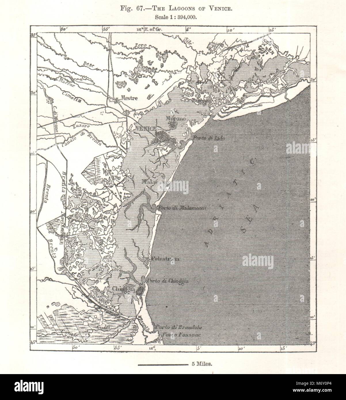 The Lagoons of Venice. Italy. Sketch map 1885 old antique plan chart ...