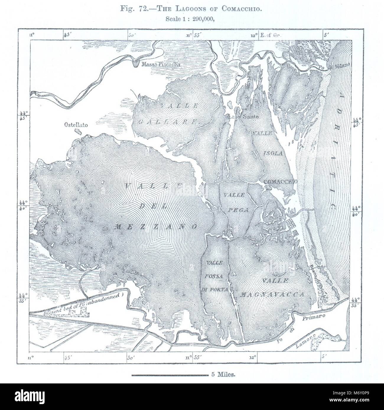 The Lagoons of Comacchio. Italy. Sketch map 1885 old antique plan chart ...