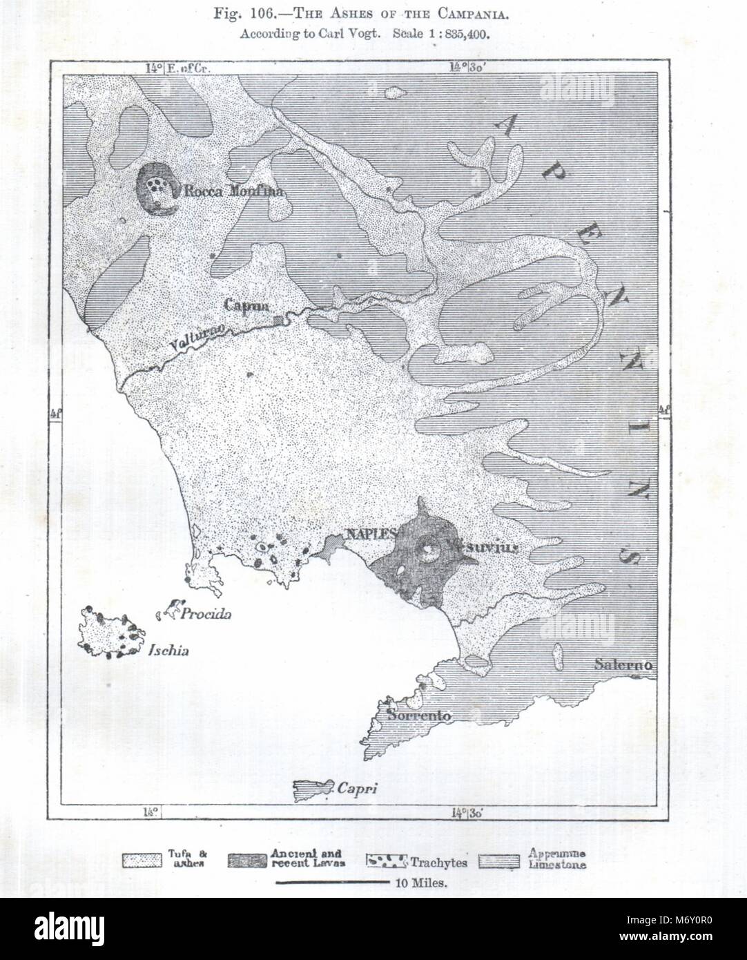 Vesuvius. The ashes of the Campania per Carl Vogt. Italy. Sketch map ...