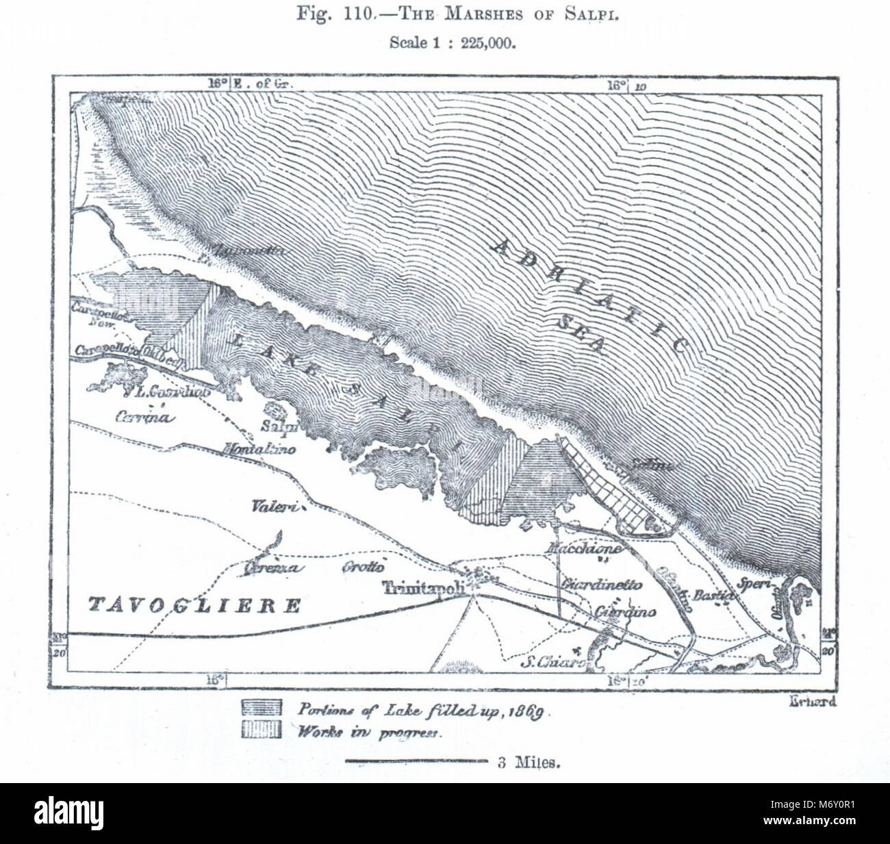 The Marshes of Salpi. Saline di Margherita di Savoia. Italy. Sketch map ...