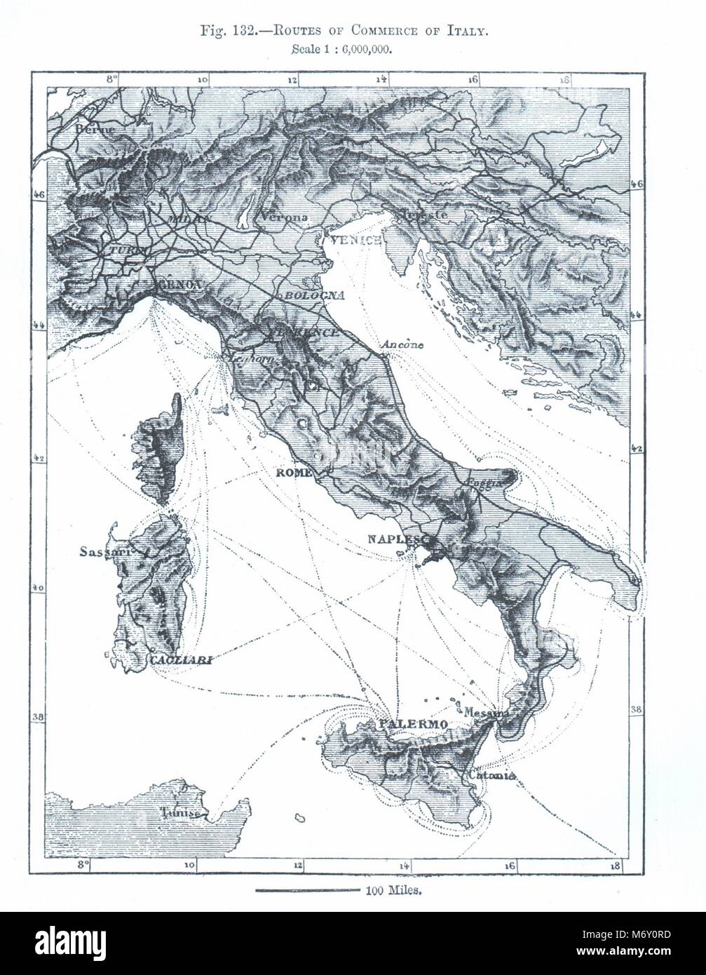 Routes of Commerce of Italy. Sketch map 1885 old antique plan chart ...