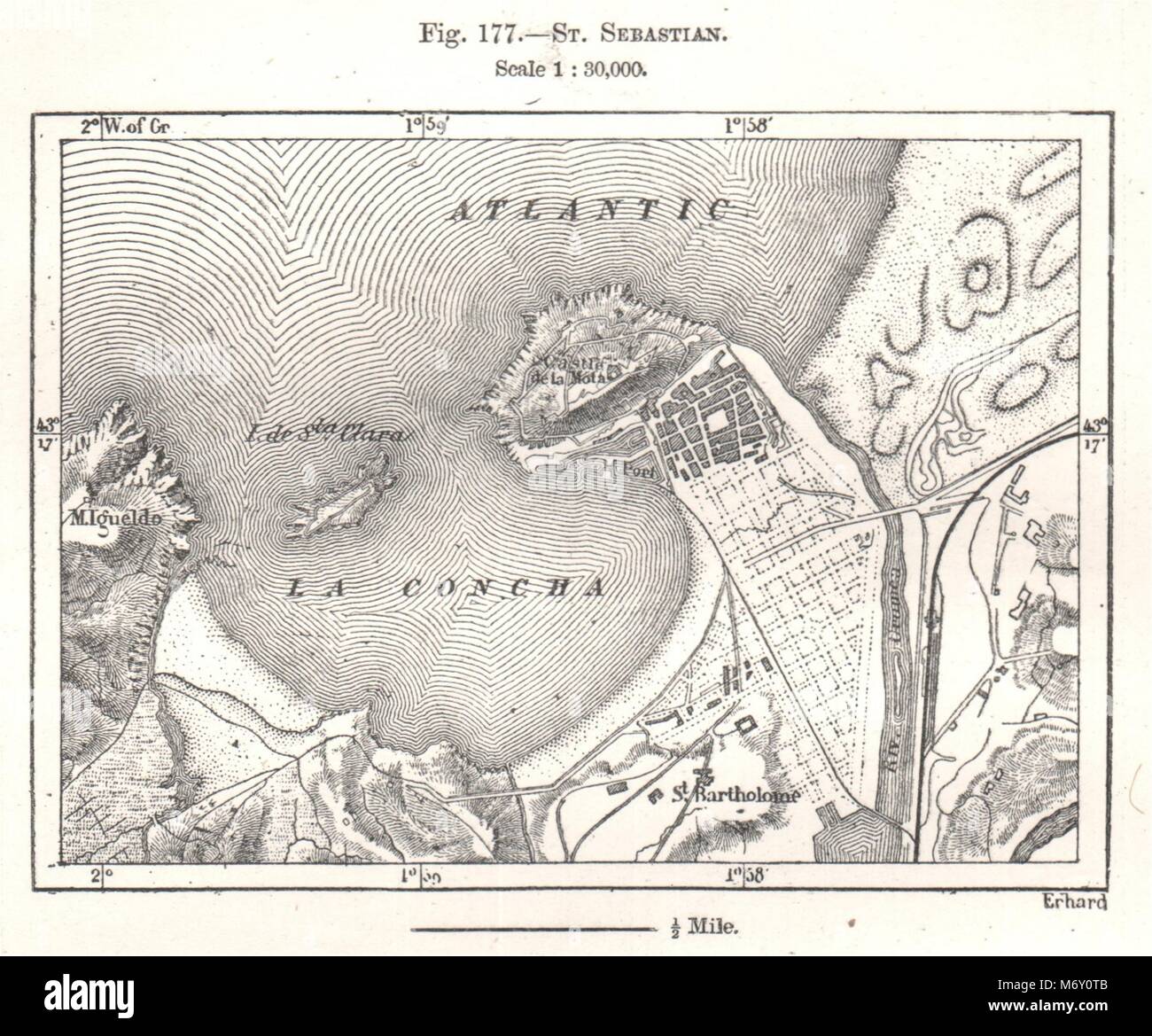 San Sebastian. Spain. Sketch map 1885 old antique vintage plan chart ...
