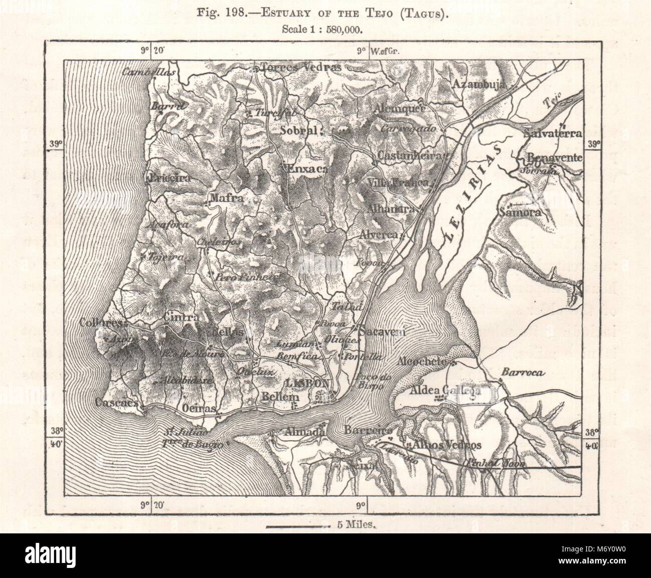 Estuary of the Tejo (Tagus). Lisbon Lisboa. Portugal. Sketch map 1885 ...