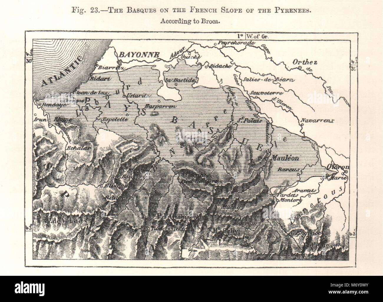 Pays Basques. French Pyrenees. Pyrénées-Atlantiques. Sketch map 1885 ...