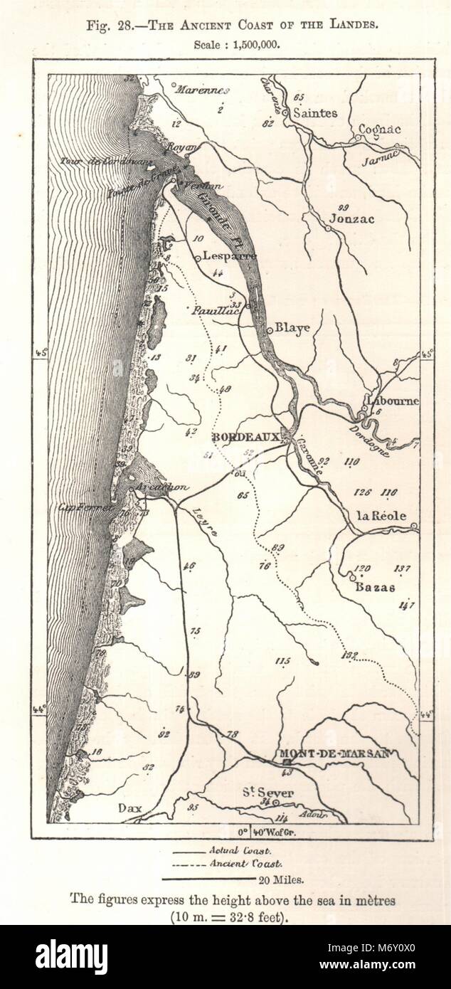 The Ancient Coast of the Landes. Gironde Bordeaux. Sketch map 1885 old ...