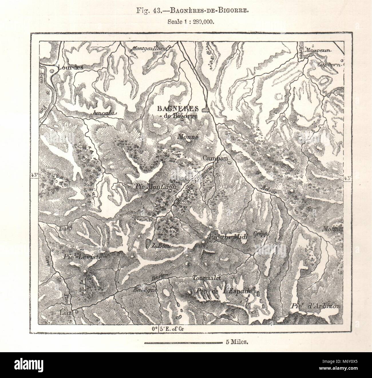 Bagneres-de-Bigorre. Hautes-Pyrénées. Sketch map 1885 old antique chart ...