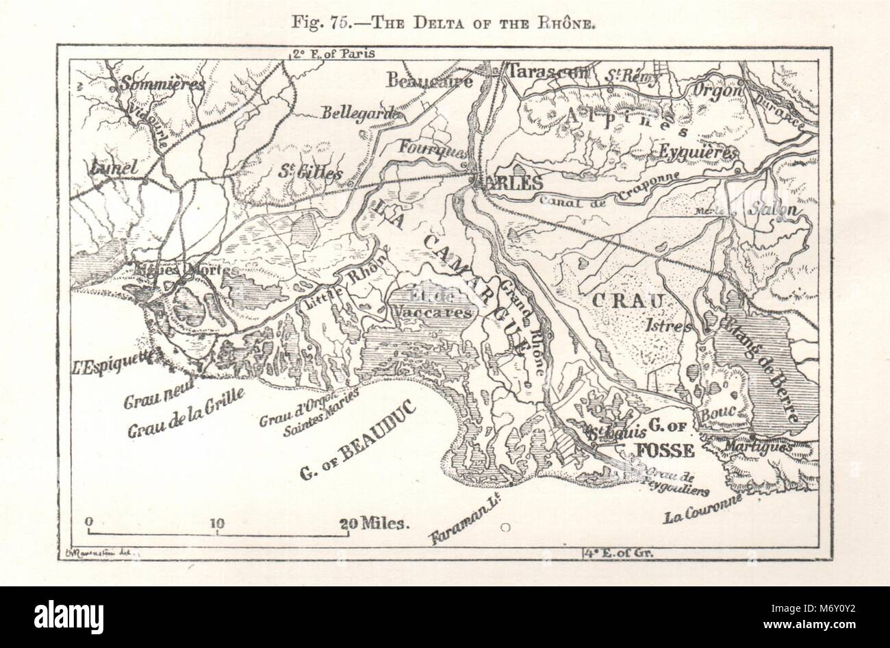 The Delta of the Rhone. Arles. Bouches-du-Rhône. Sketch map 1885 old ...