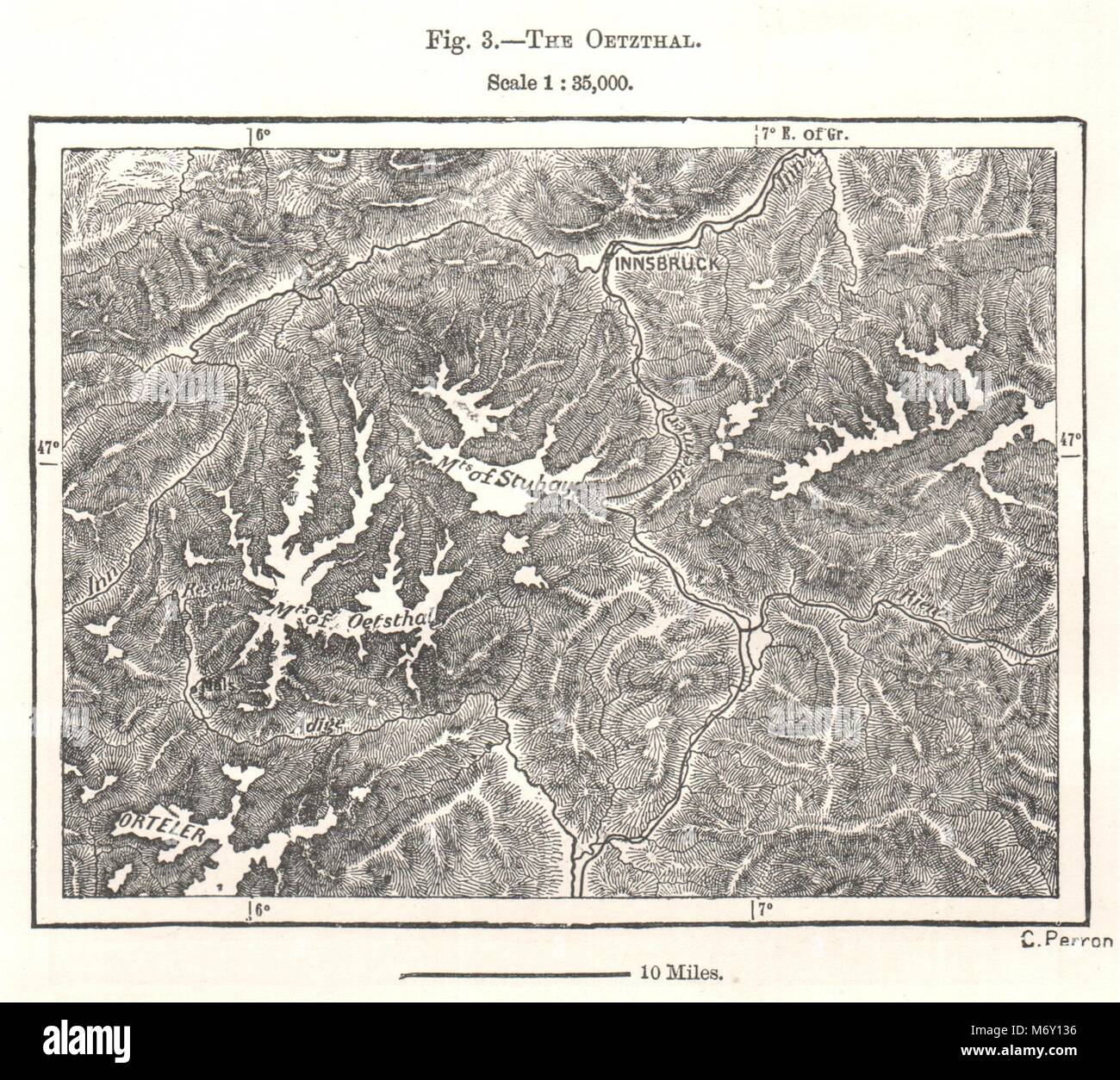 The Oetzthal. Ötztal. Austria. Sketch map 1885 old antique plan chart ...