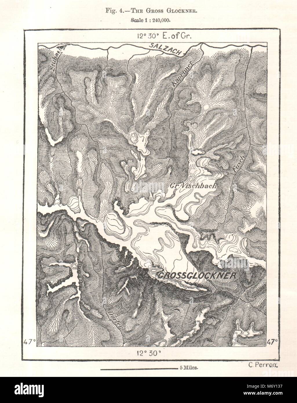 The Grossglockner. Austria. Sketch map 1885 old antique vintage plan ...