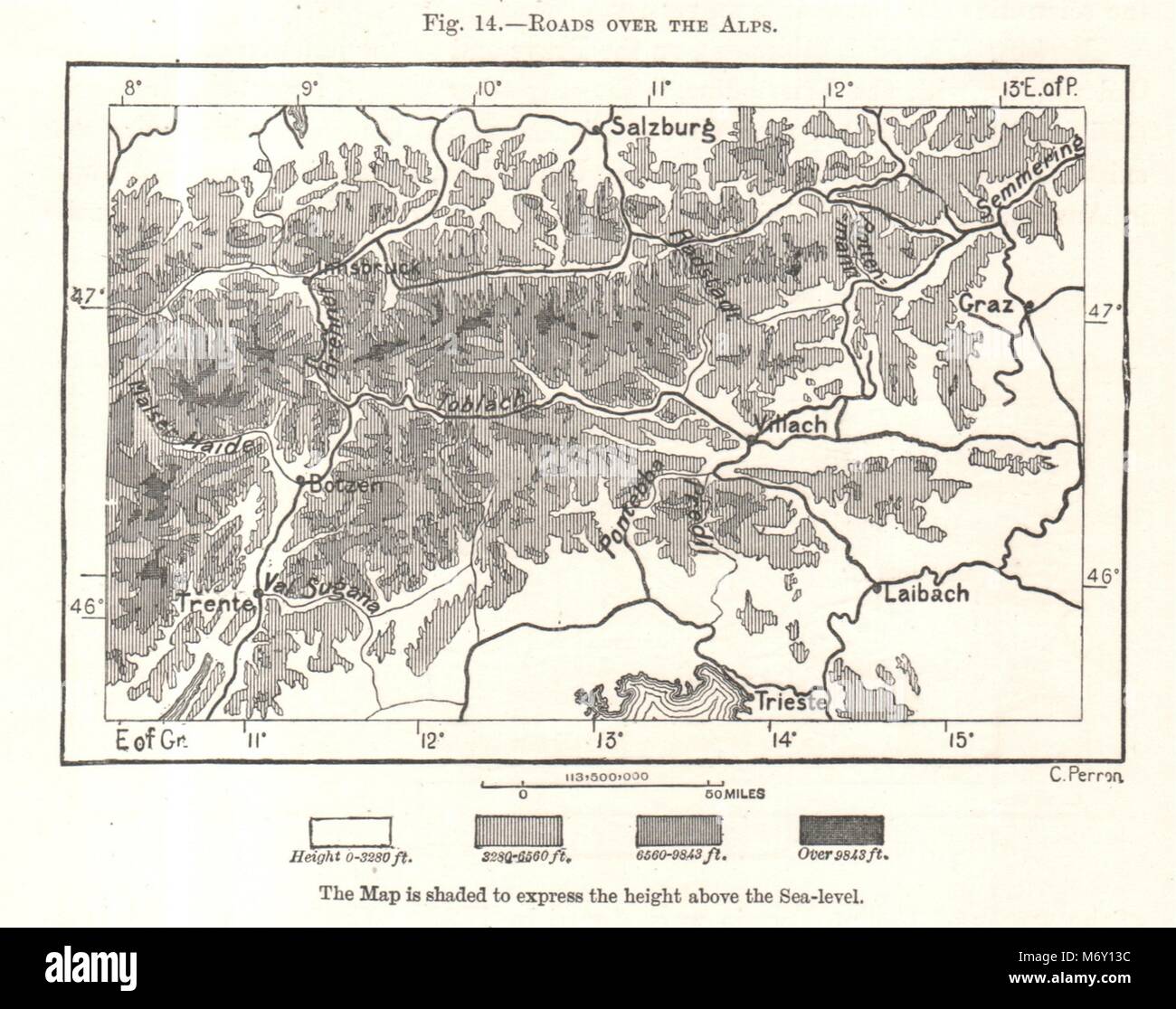 Roads Over The Alps. Europe. Sketch map 1885 old antique plan chart ...