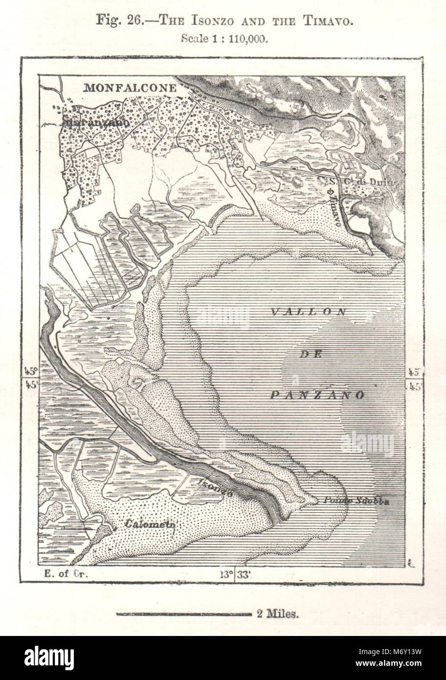 The Isonzo and the Timavo. Monfalcone. Italy. Sketch map 1885 old ...