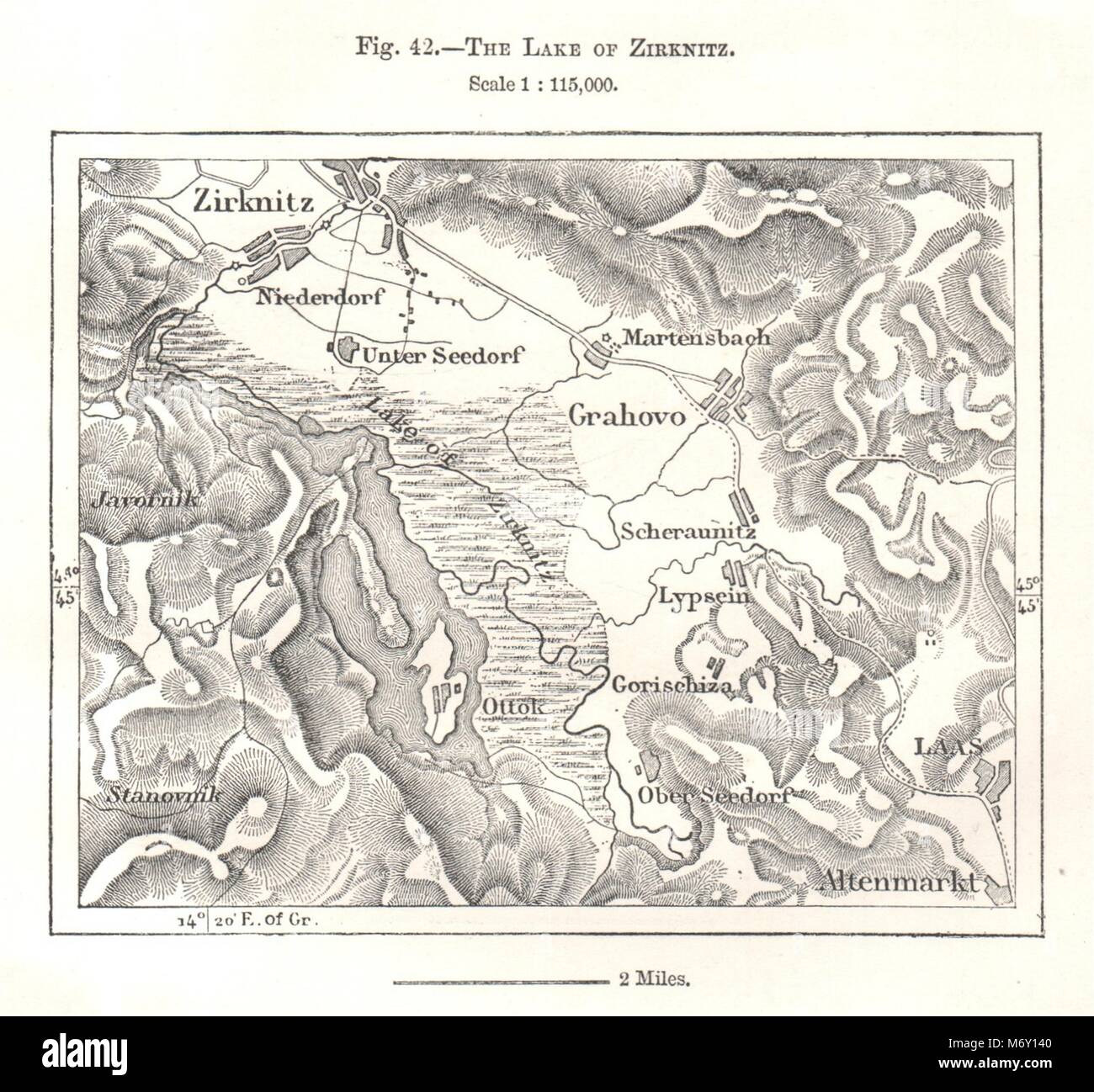 The Lake of Cerknika. Slovenia. Sketch map 1885 old antique plan chart ...