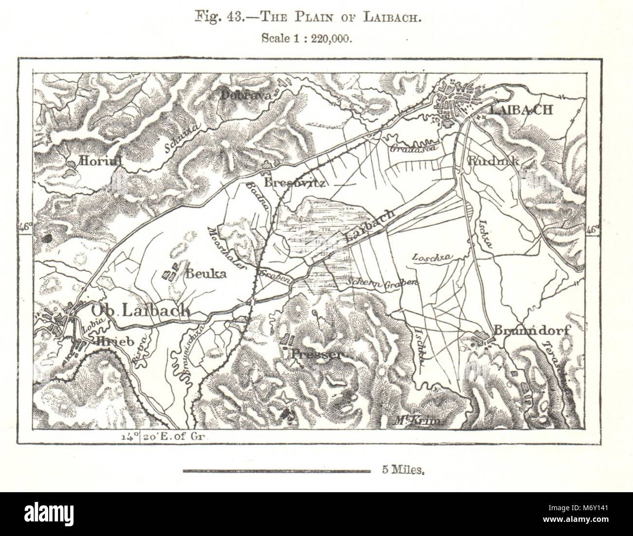The Plain of Ljubljana. Slovenia. Sketch map 1885 old antique plan ...