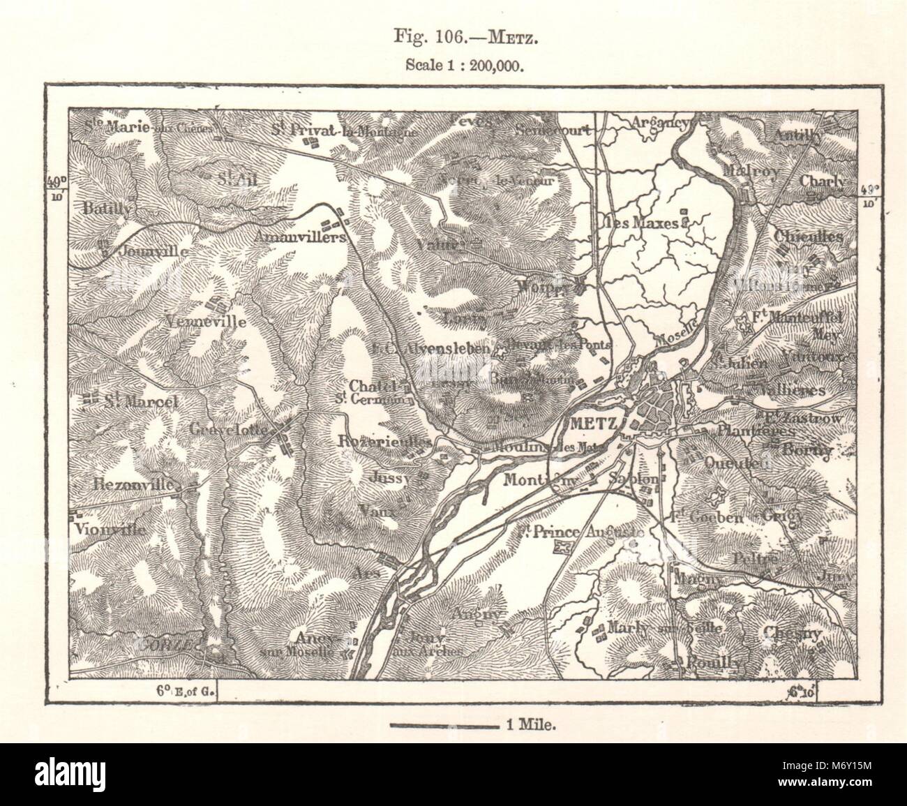 Metz & environs. Moselle. Sketch map 1885 old antique vintage plan ...