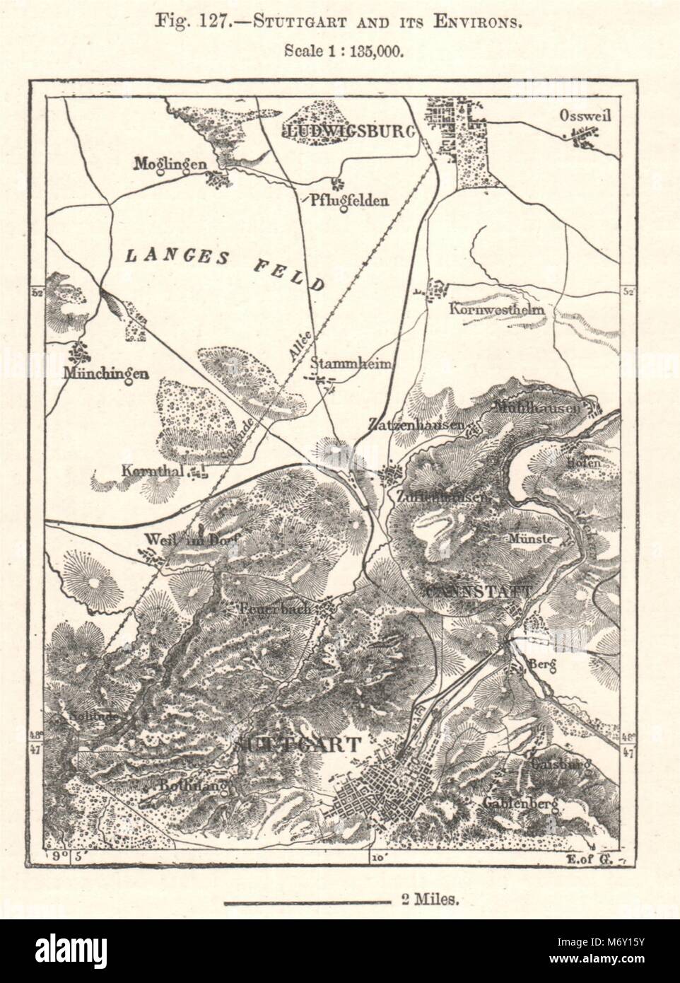 Stuttgart and its Environs. Germany. Sketch map 1885 old antique chart ...