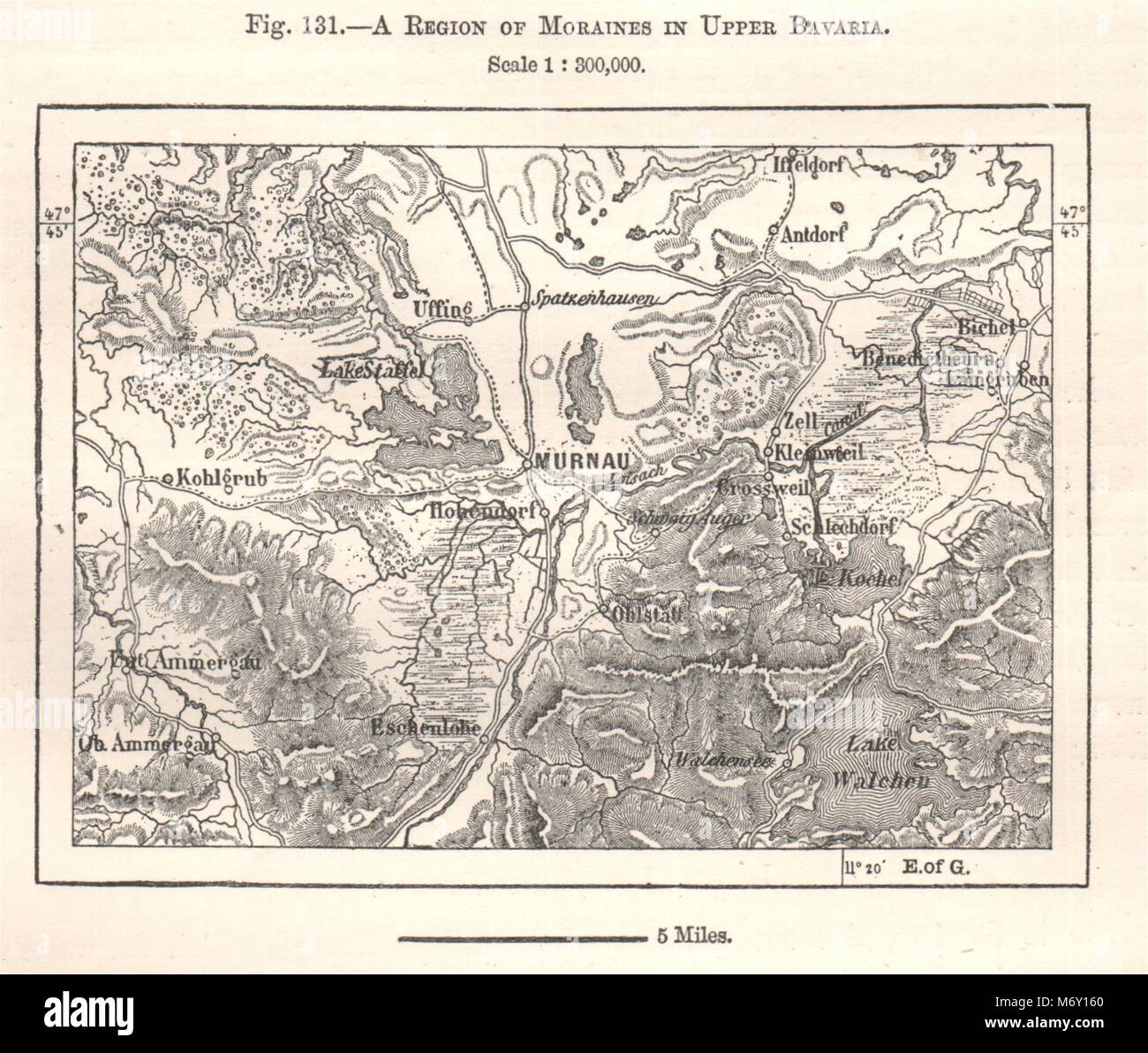 Region of Moraines in Upper Bavaria. Murnau. Germany. Sketch map 1885 ...