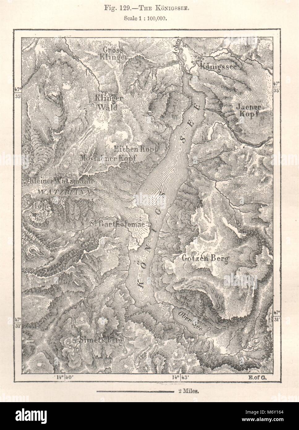 The Konigssee. Germany. Sketch map 1885 old antique vintage plan chart ...
