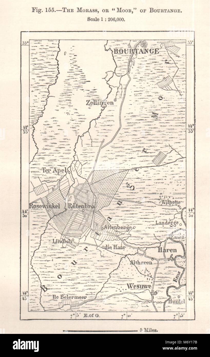 The Morass, or "Moor" of Bourtange. Netherlands. Sketch map 1885 old ...