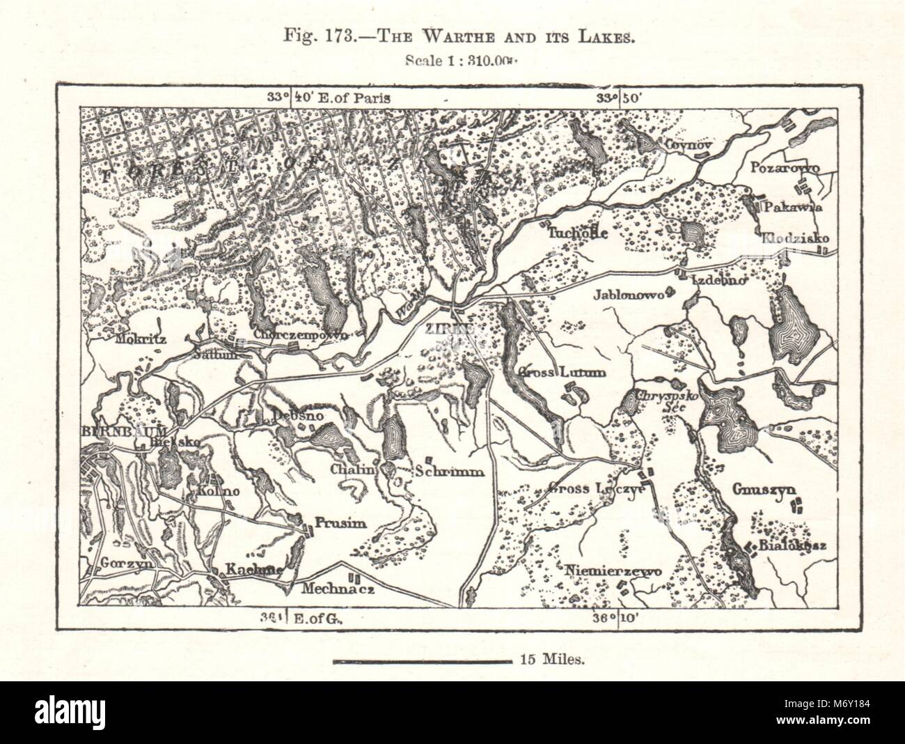 The Warta and its Lakes. Zirke. Poland. Sketch map 1885 old antique ...