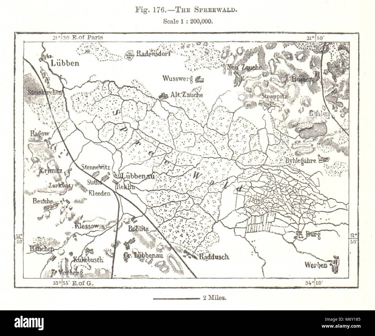 The Spreewald. Lübben. Germany. Sketch map 1885 old antique plan chart ...
