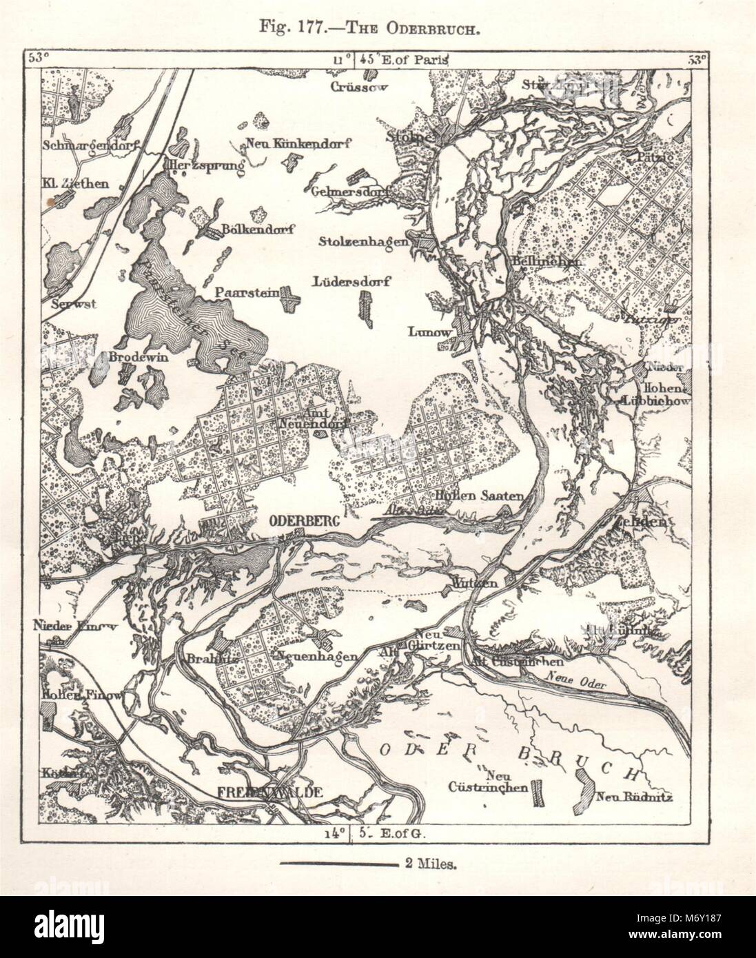 The Oderbruch. Oderberg. Germany. Sketch map 1885 old antique plan ...
