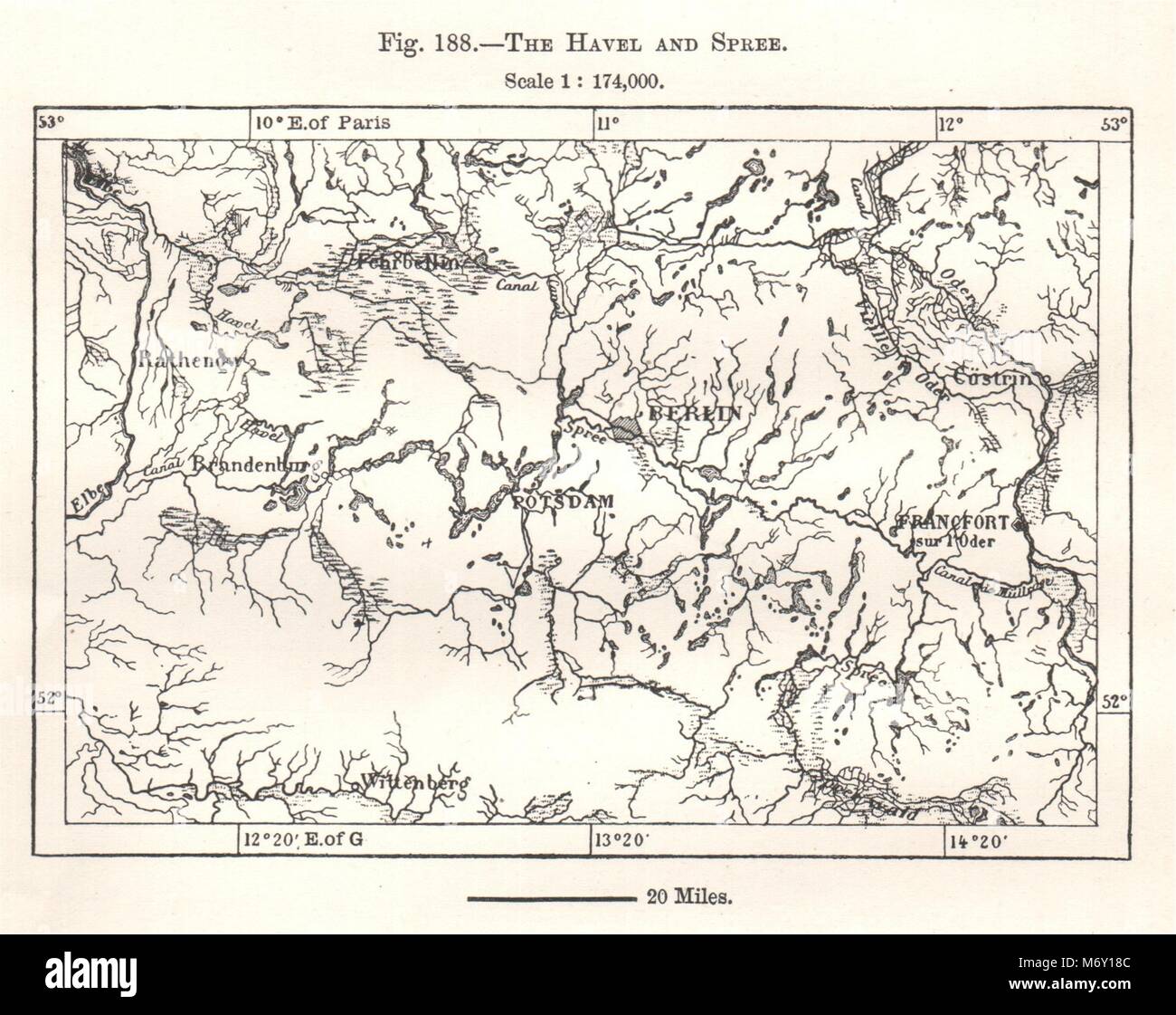The Havel and Spree. Berlin Potsdam Germany. Sketch map 1885 old ...