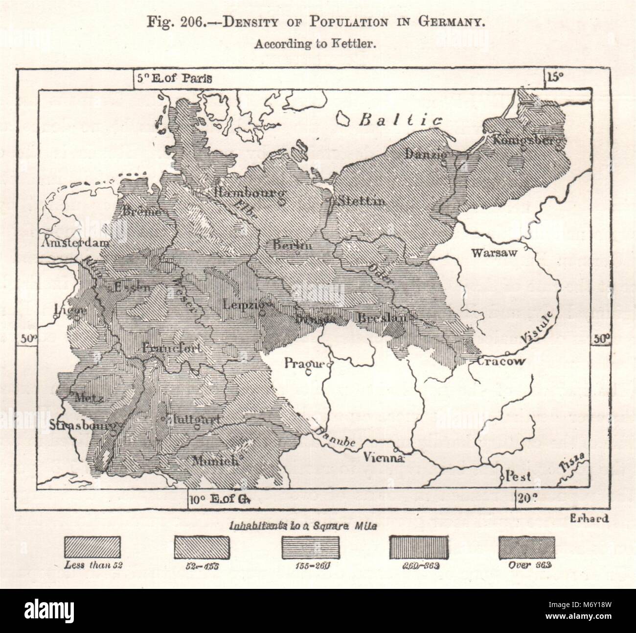 Density of Population in Germany. Sketch map 1885 old antique plan ...