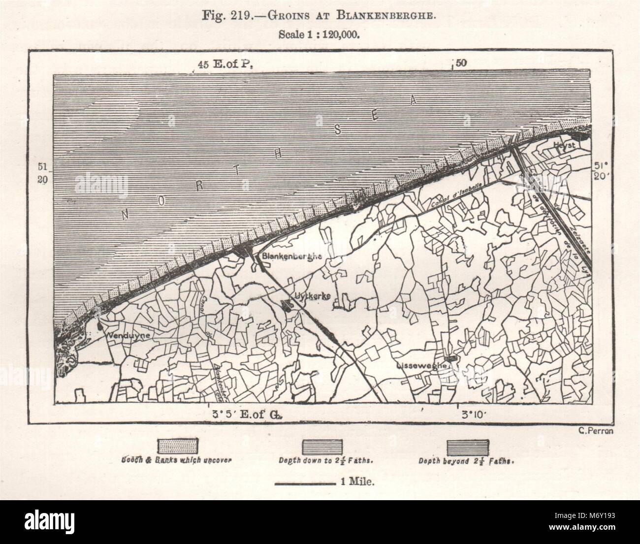 Groins at Blankenberge. Belgium. Sketch map 1885 old antique plan chart ...