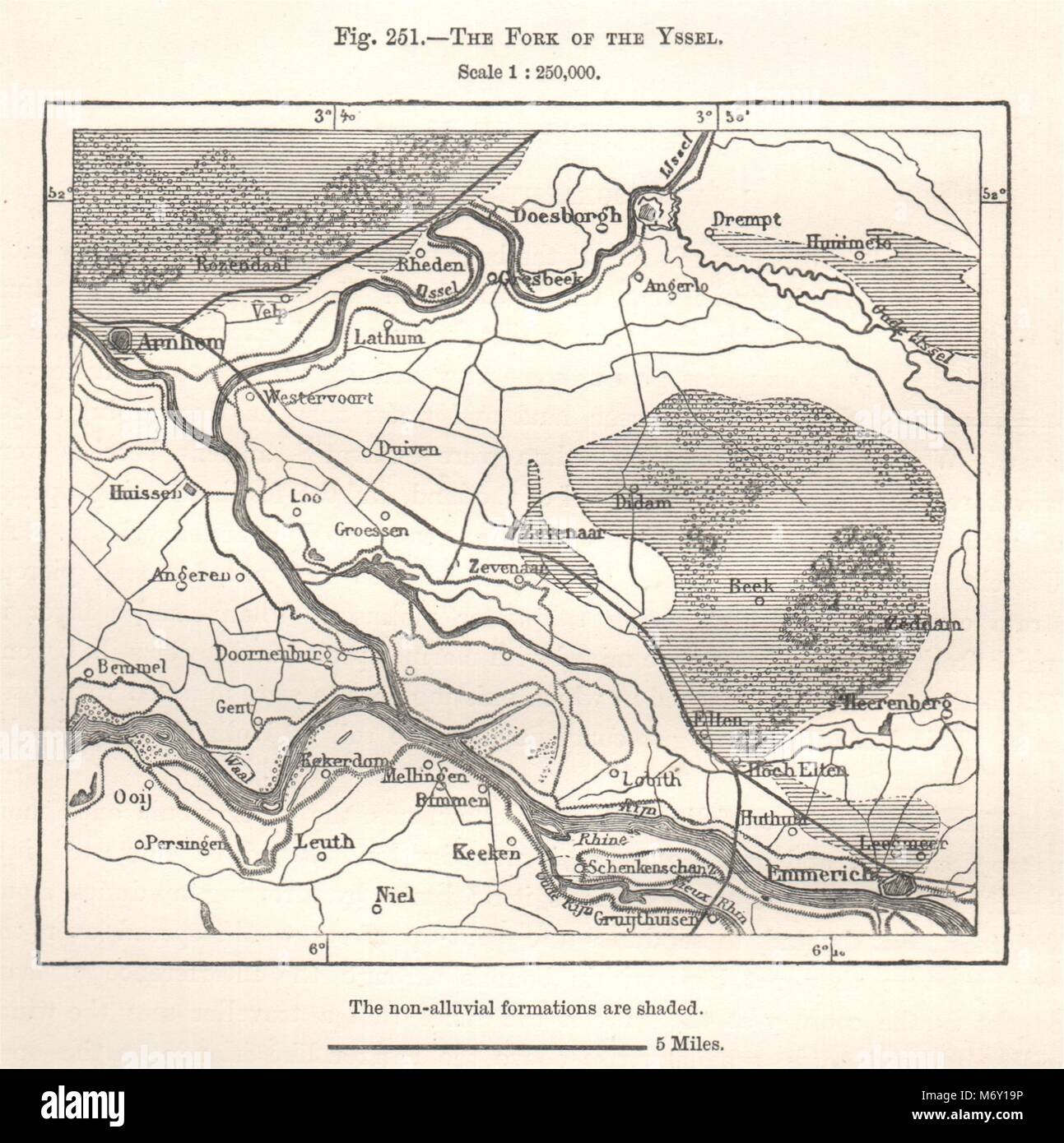 The Fork of the Yssel. Arnhem Emmerich. Netherlands. Sketch map 1885 ...