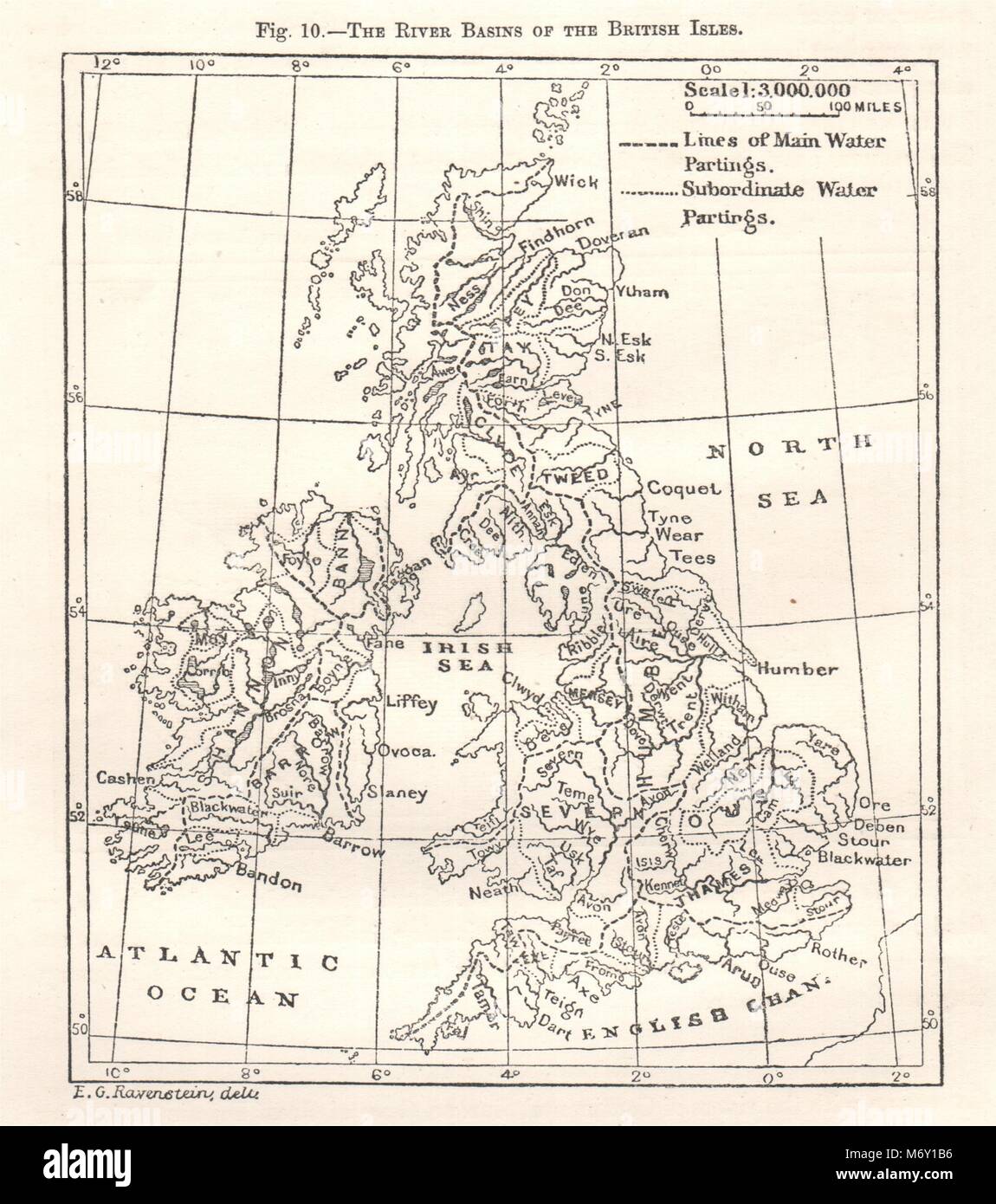 The River Basins of the British Isles. Water partings. Sketch map 1885 ...