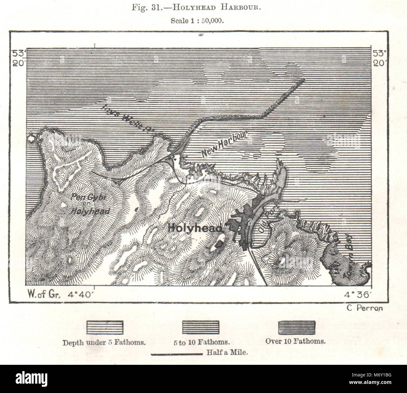 Holyhead Harbour. Anglesea Wales. Sketch map 1885 old antique plan ...