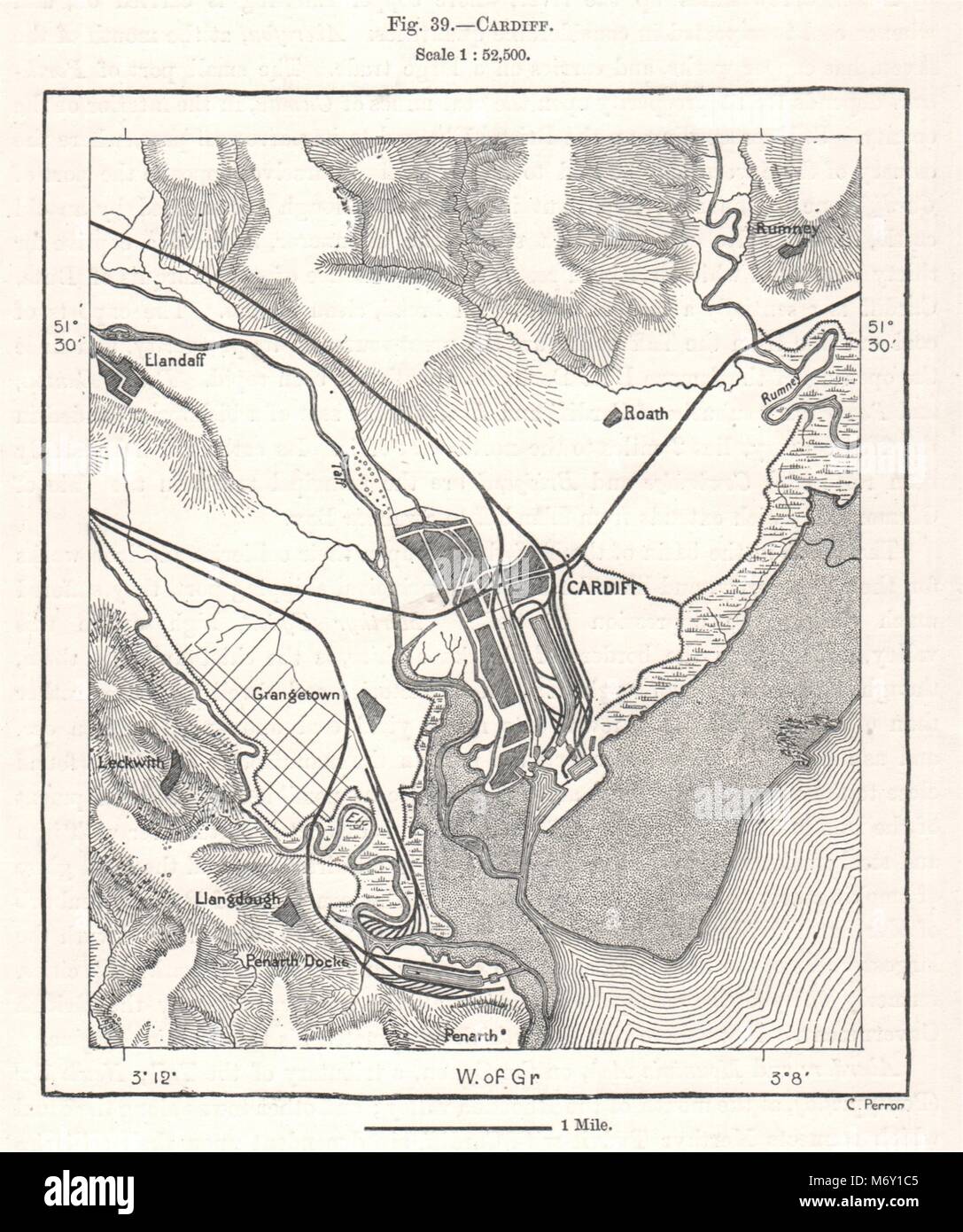 Cardiff town plan. Wales. Sketch map 1885 old antique vintage chart ...