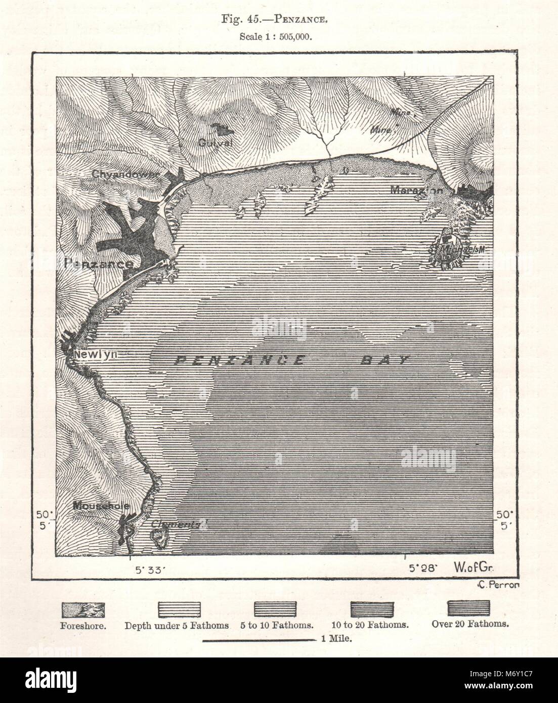 Penzance Bay. Marazion. Cornwall. Sketch map 1885 old antique plan ...