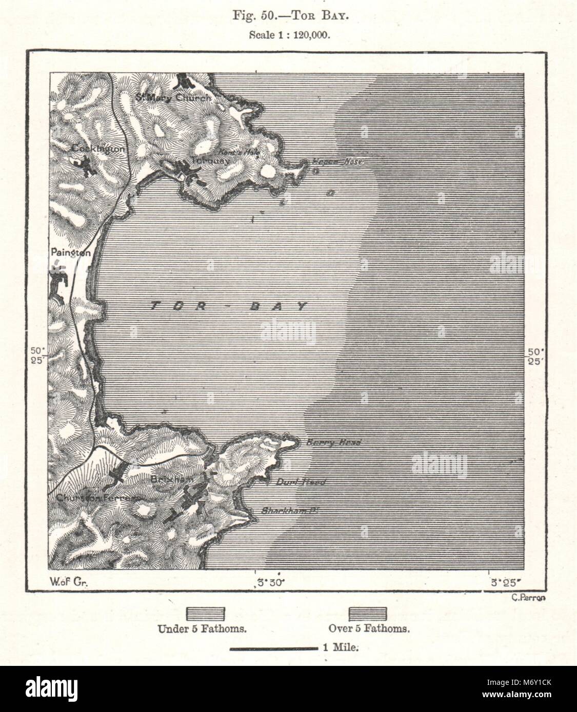 Torbay. Brixham Torquay Paignton Devon. Sketch map 1885 old antique ...