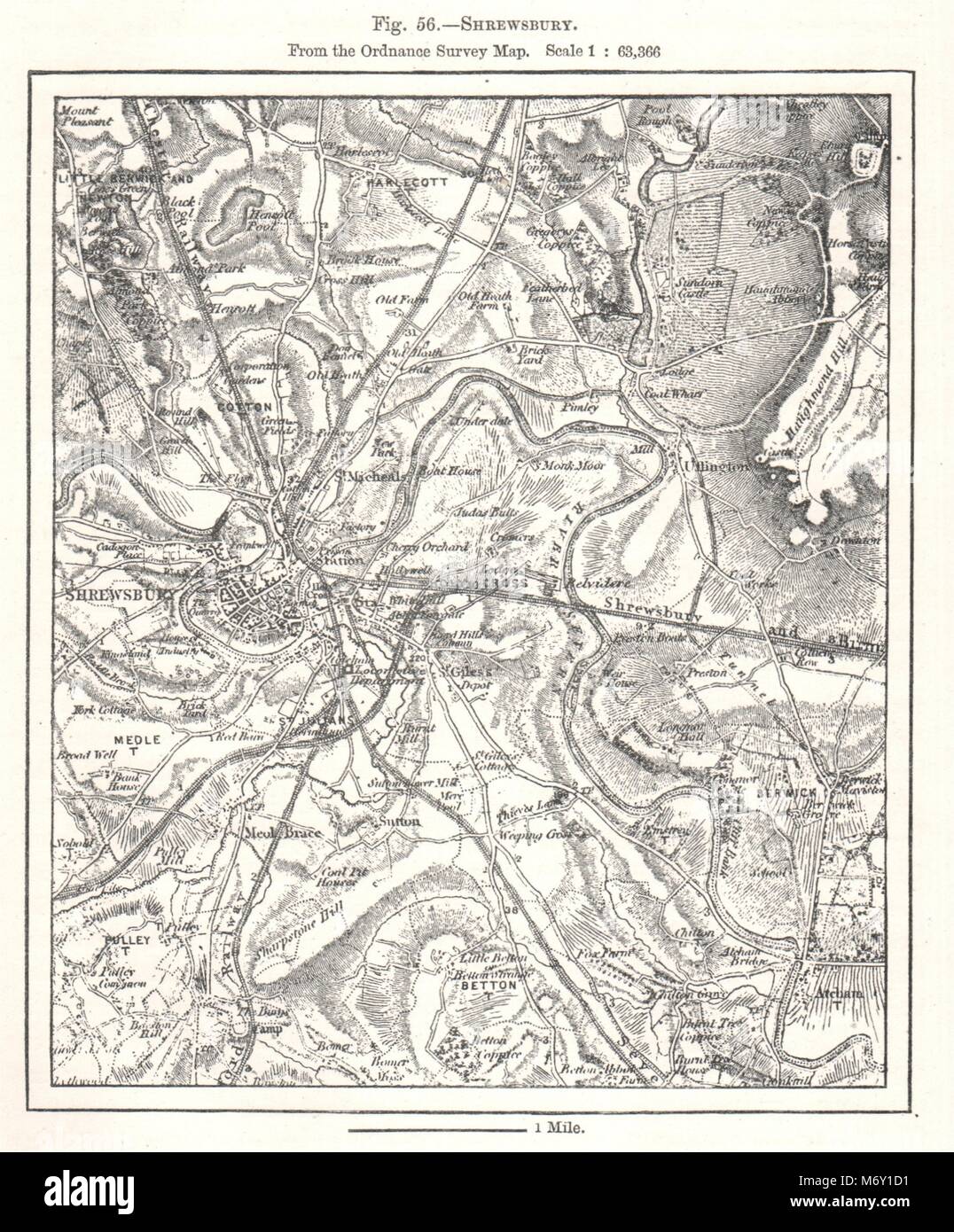 Shrewsbury from the Ordnance Survey Map. Shropshire. Sketch map 1885 ...