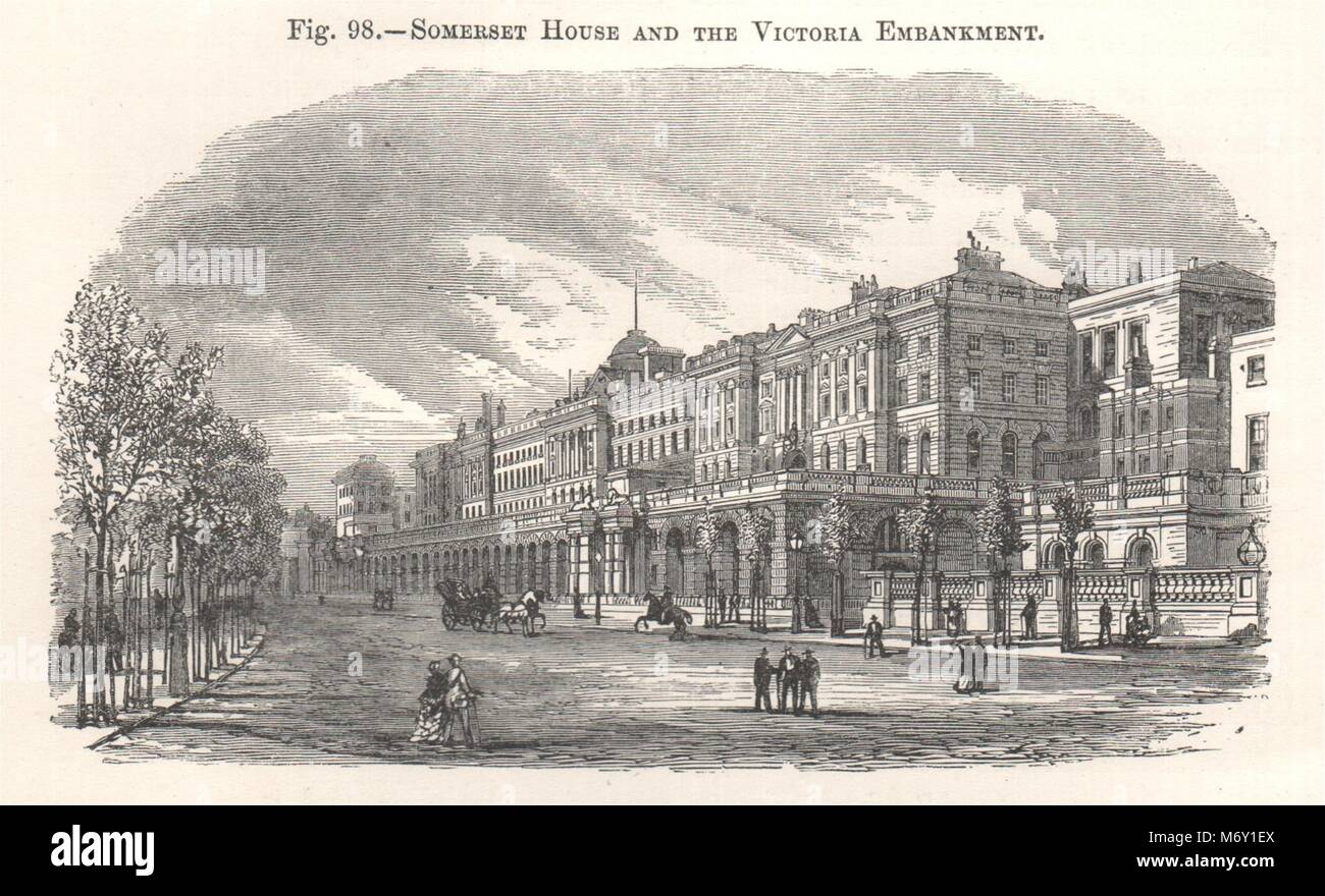 Somerset House and Victoria Embankment. London 1885 old antique print ...