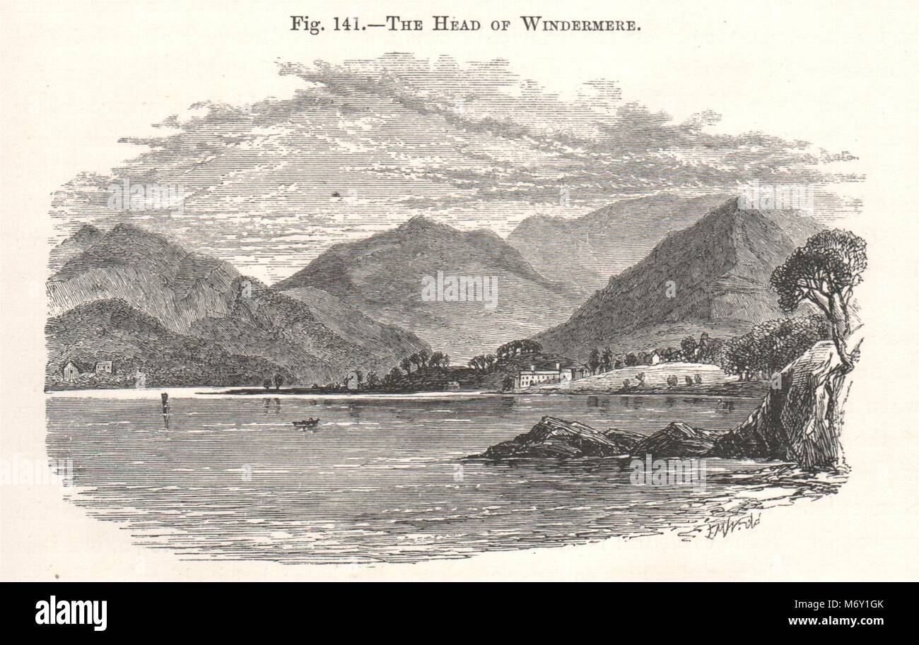 The Head of Windermere. Cumbria 1885 old antique vintage print picture ...